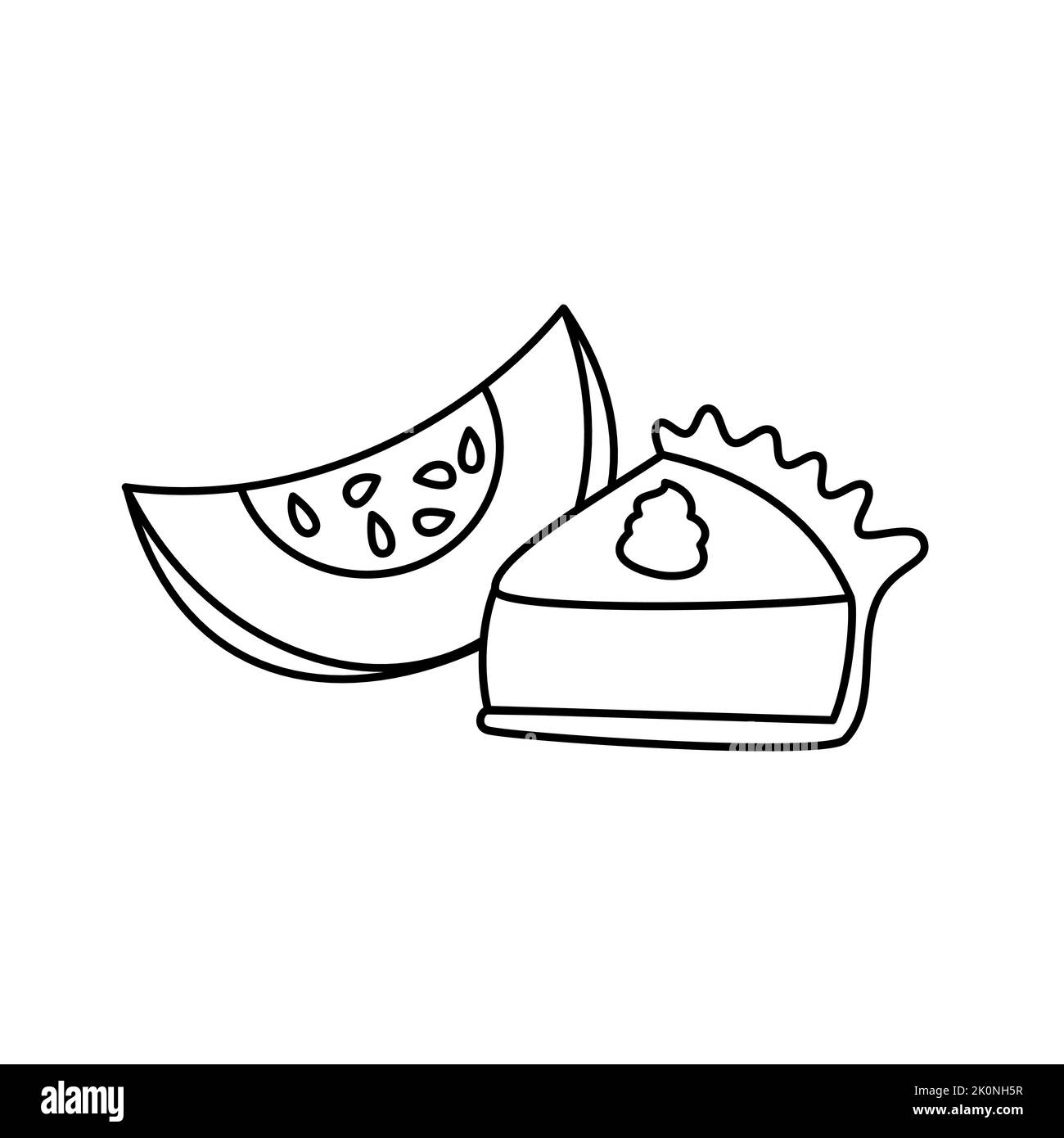 Cute black and white pumpkin pie with pumpkin slice vector illustration ...