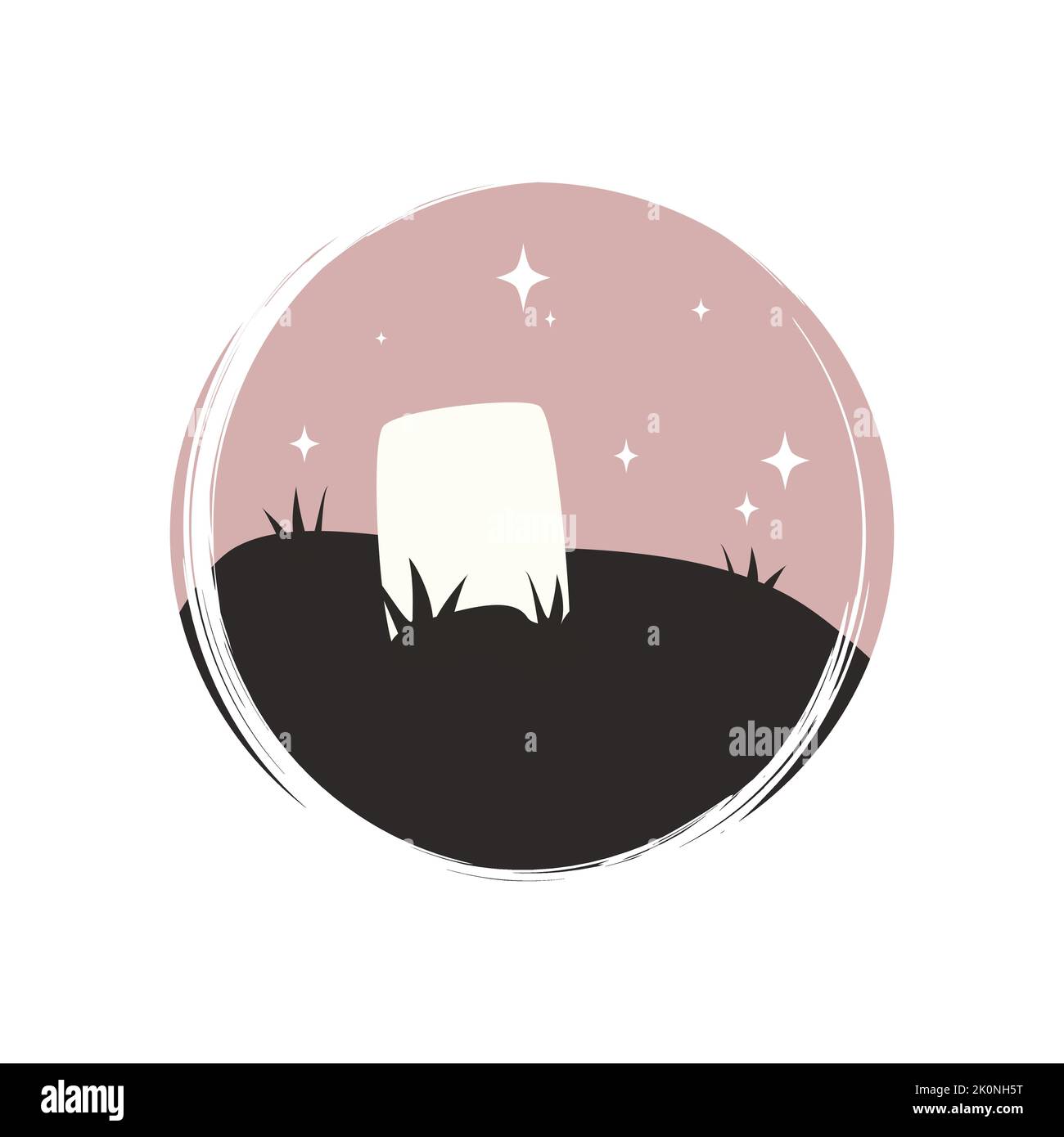 Cute icon vector with gravestone and stars, illustration on circle with ...