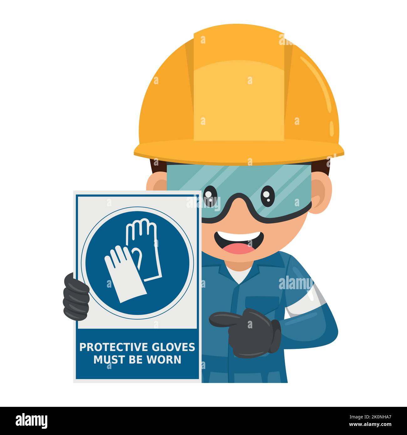Industrial worker with mandatory use of gloves warning sign. Protective ...
