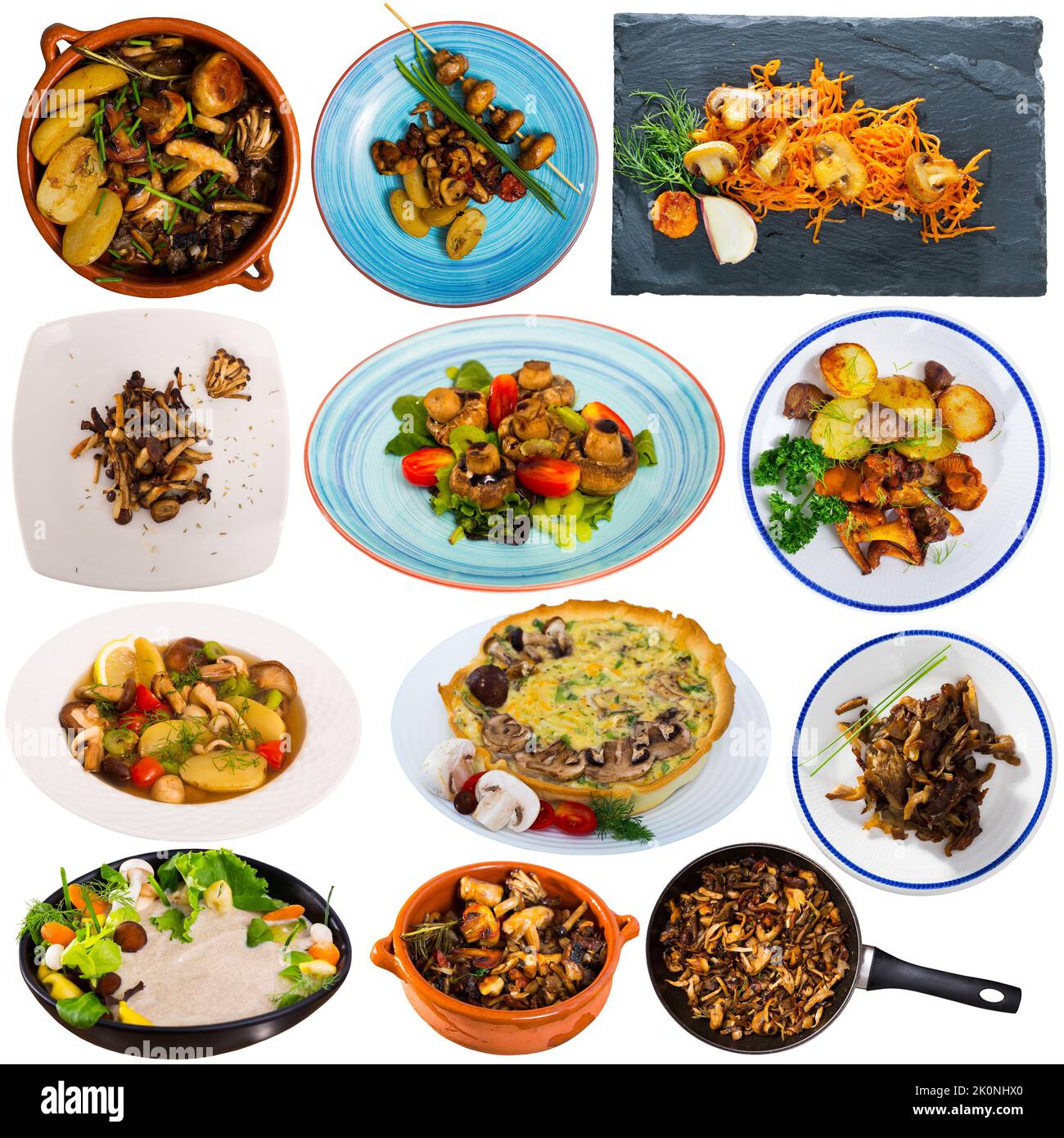 Set from tasty different mushrooms cooked with vegetables and potatoes ...
