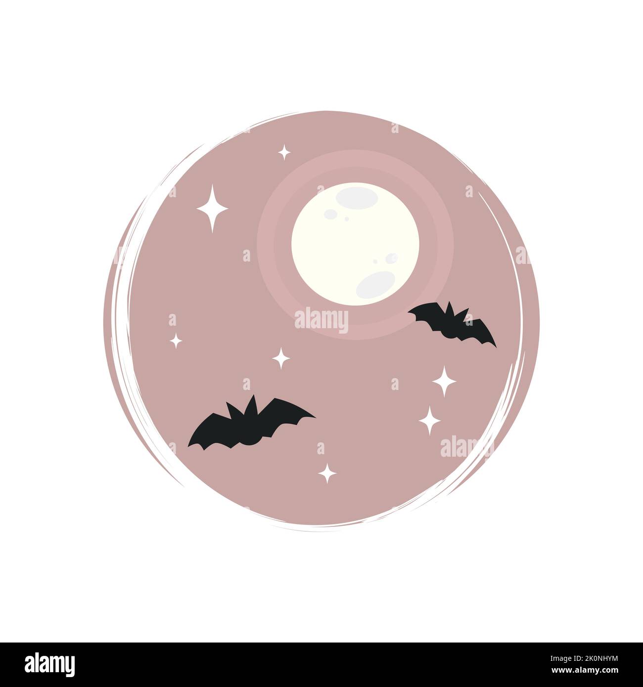 Cute icon vector with bats, moon and stars, illustration on circle with ...