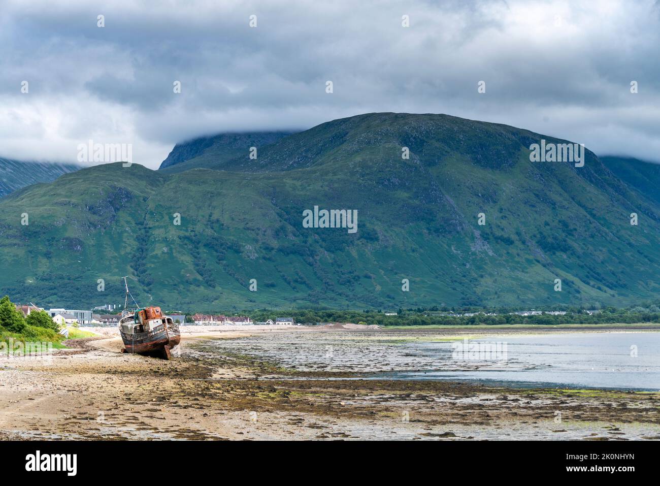 On the shore of Loch Linnhe,on Caol beach,with Ben Nevis as a backdrop ...
