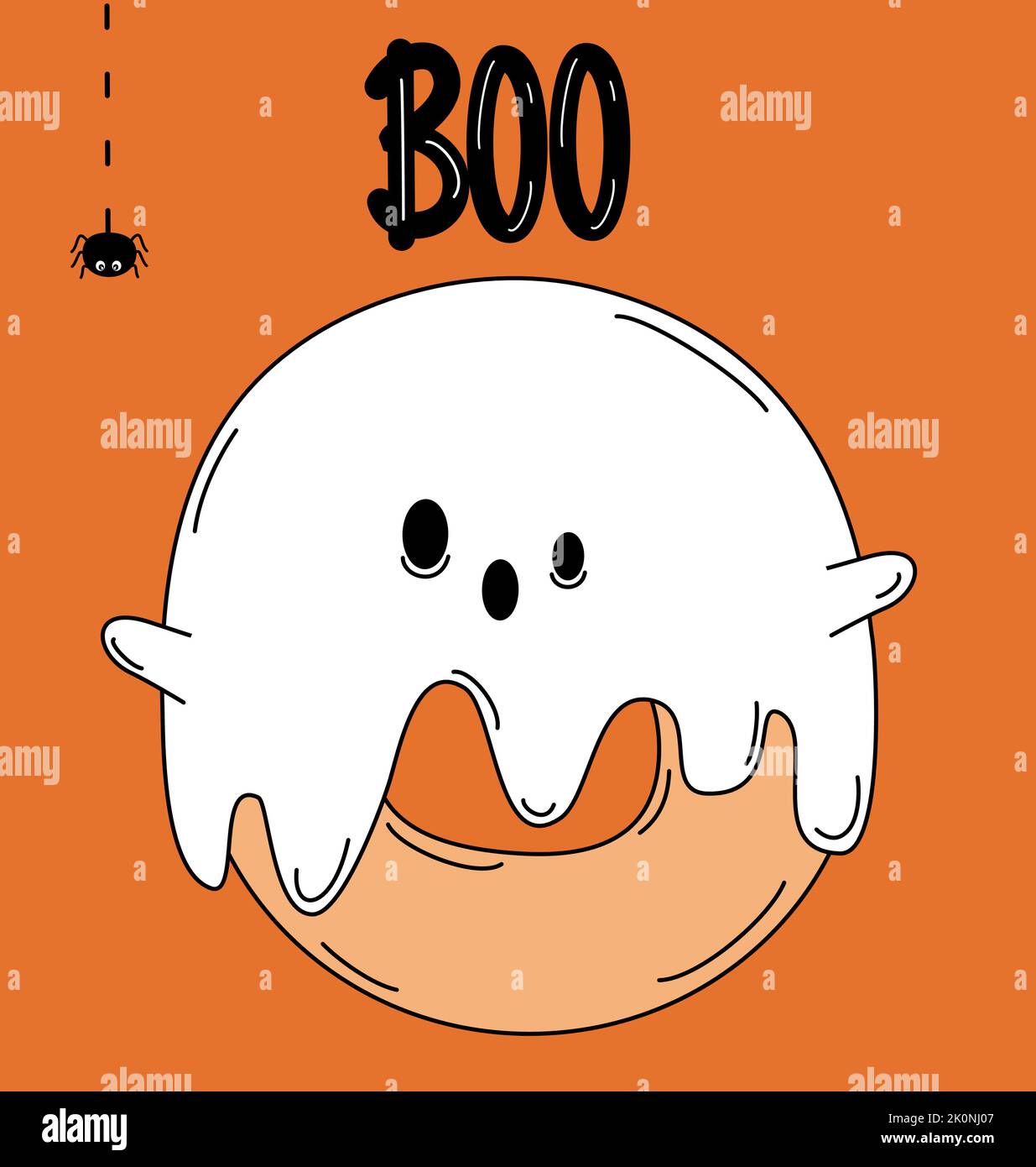 Cute cartoon character donut ghost halloween vector card illustration ...