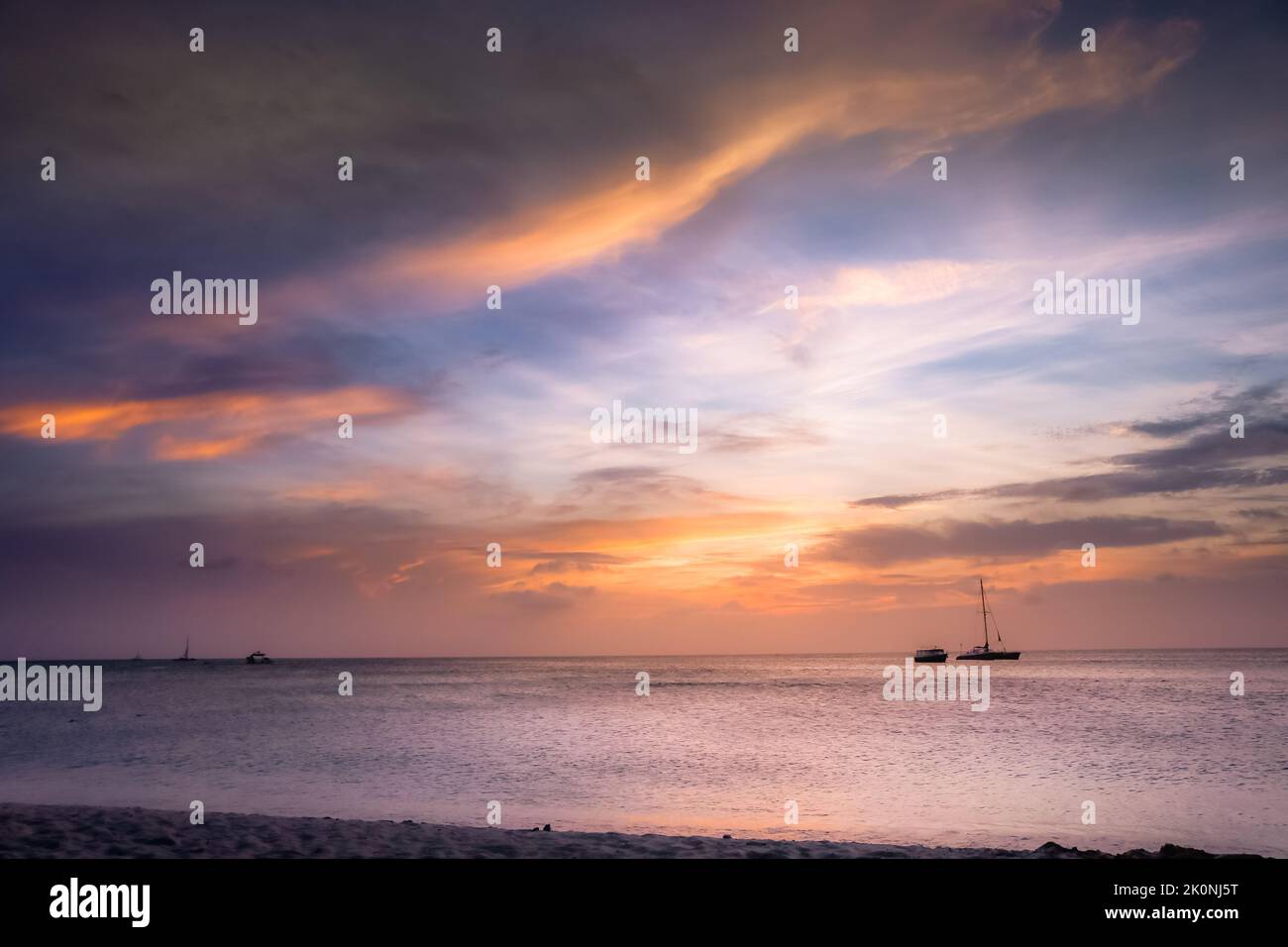 Cancun idyllic caribbean beach at sunset, Riviera Maya, Mexico Stock ...