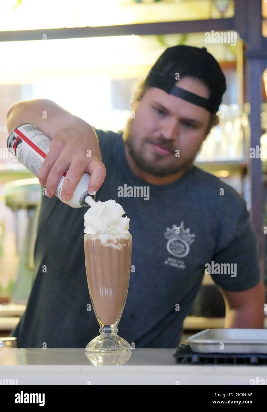 St. Louis, United States. 12th June, 2022. Soda jerk Zack Thomas places ...