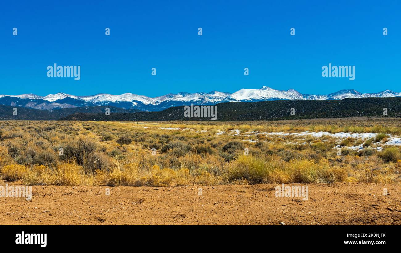 Beautiful snow capped mountains in the San Luis Valley Colorado Stock ...