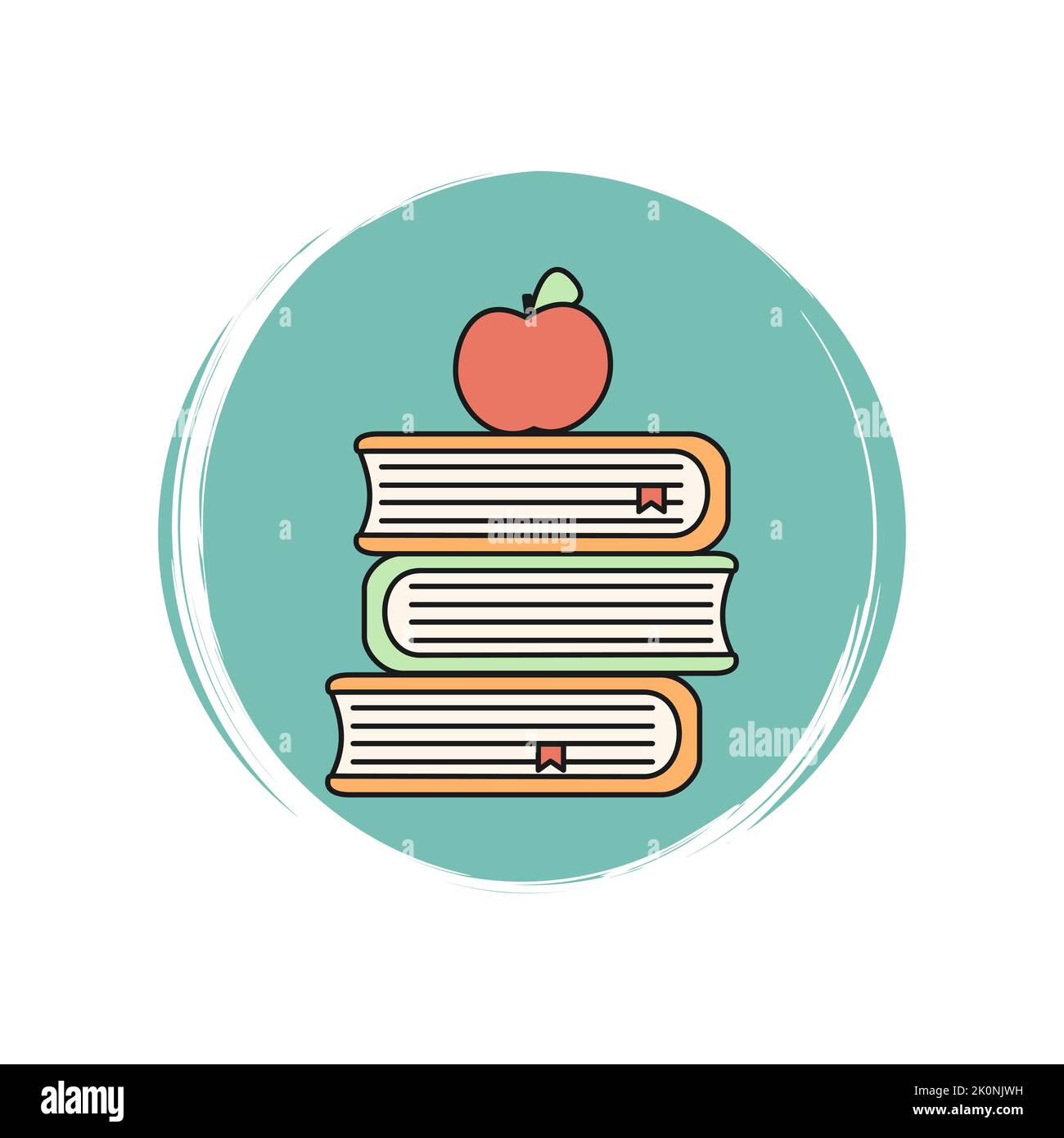 Books stack icon logo vector illustration on circle with brush texture ...