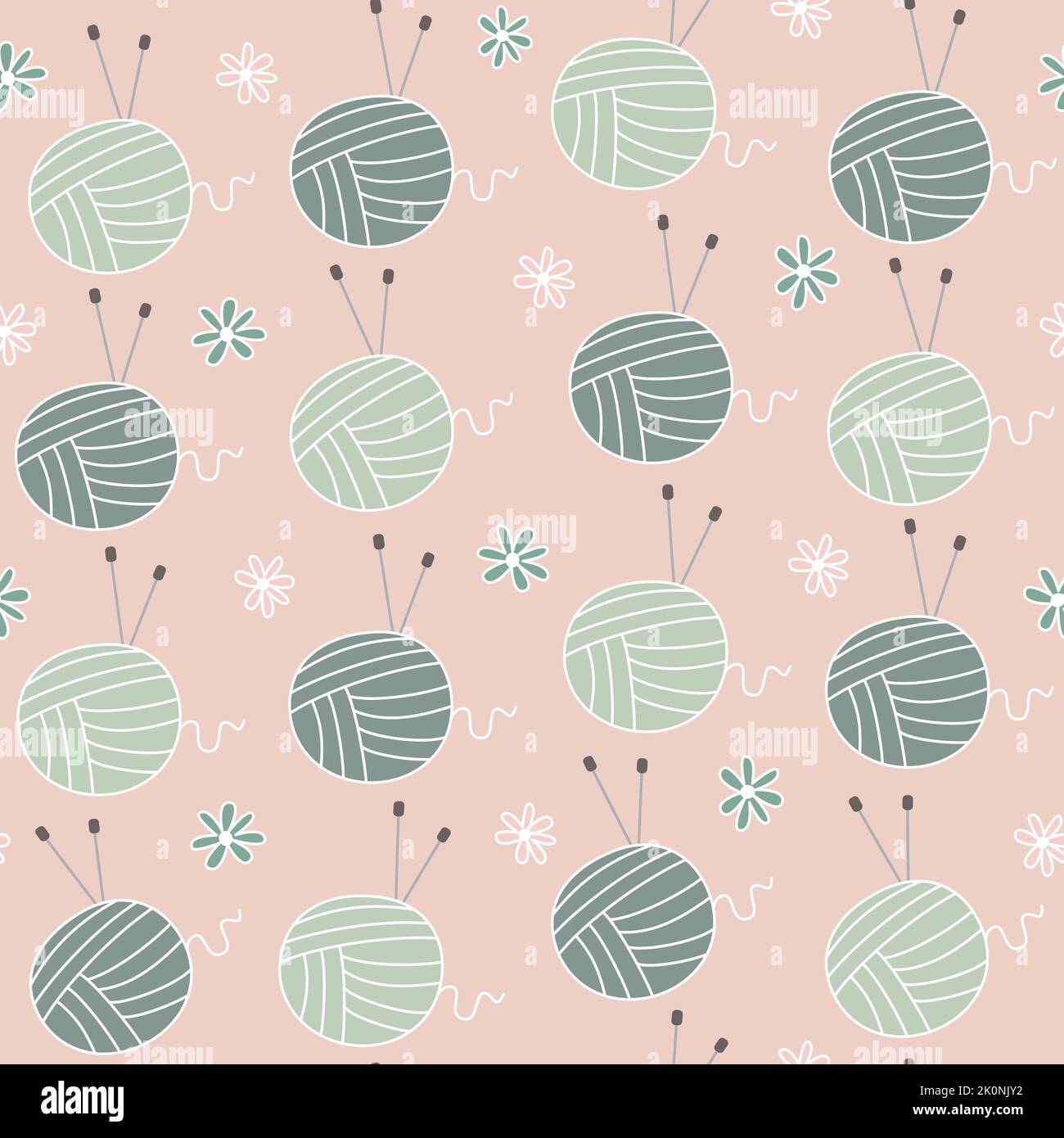 Cute seamless vector pattern background illustration with yarn balls ...