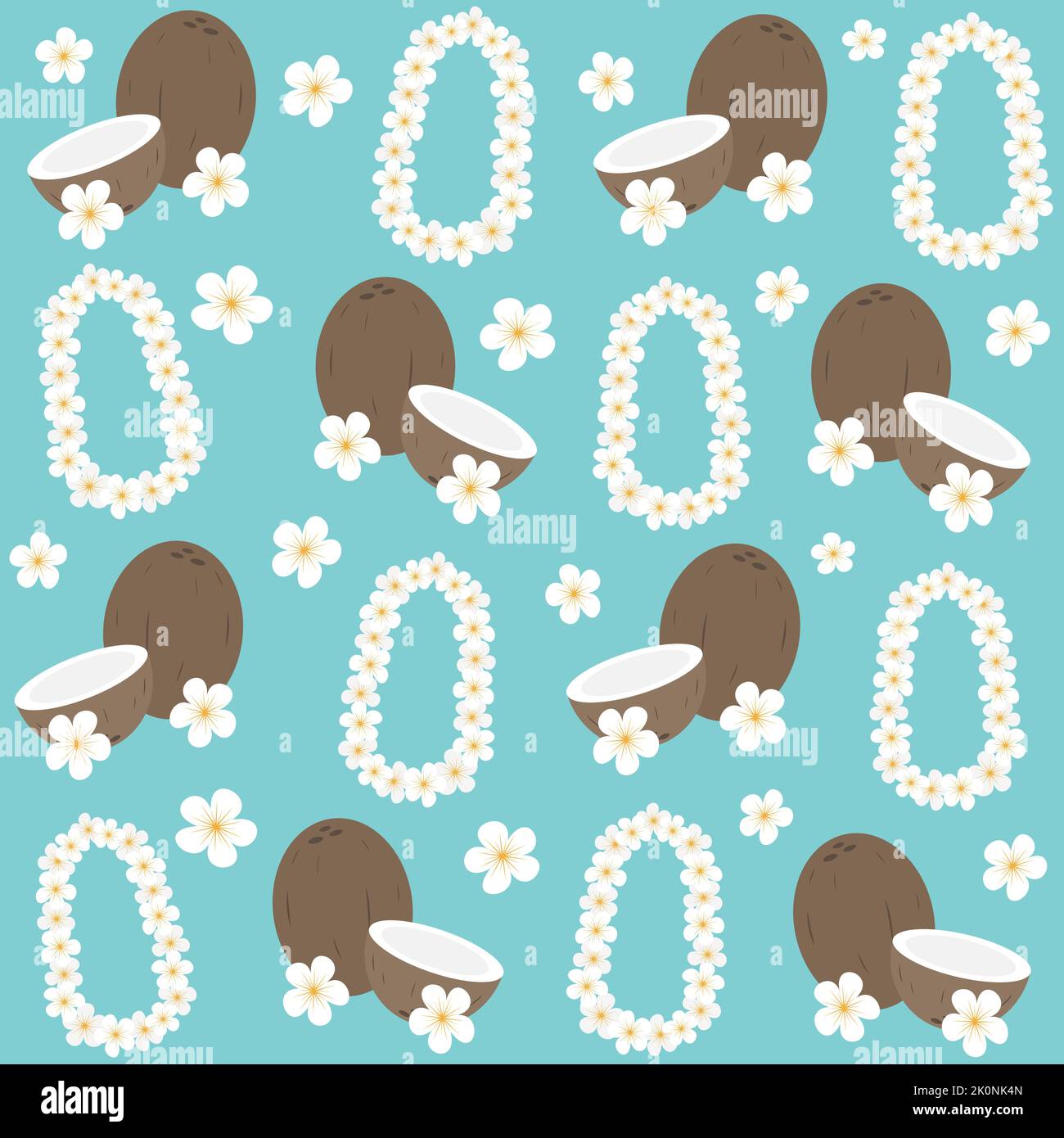 cute summer seamless vector pattern background illustration with hawaiian flowers necklace and ...