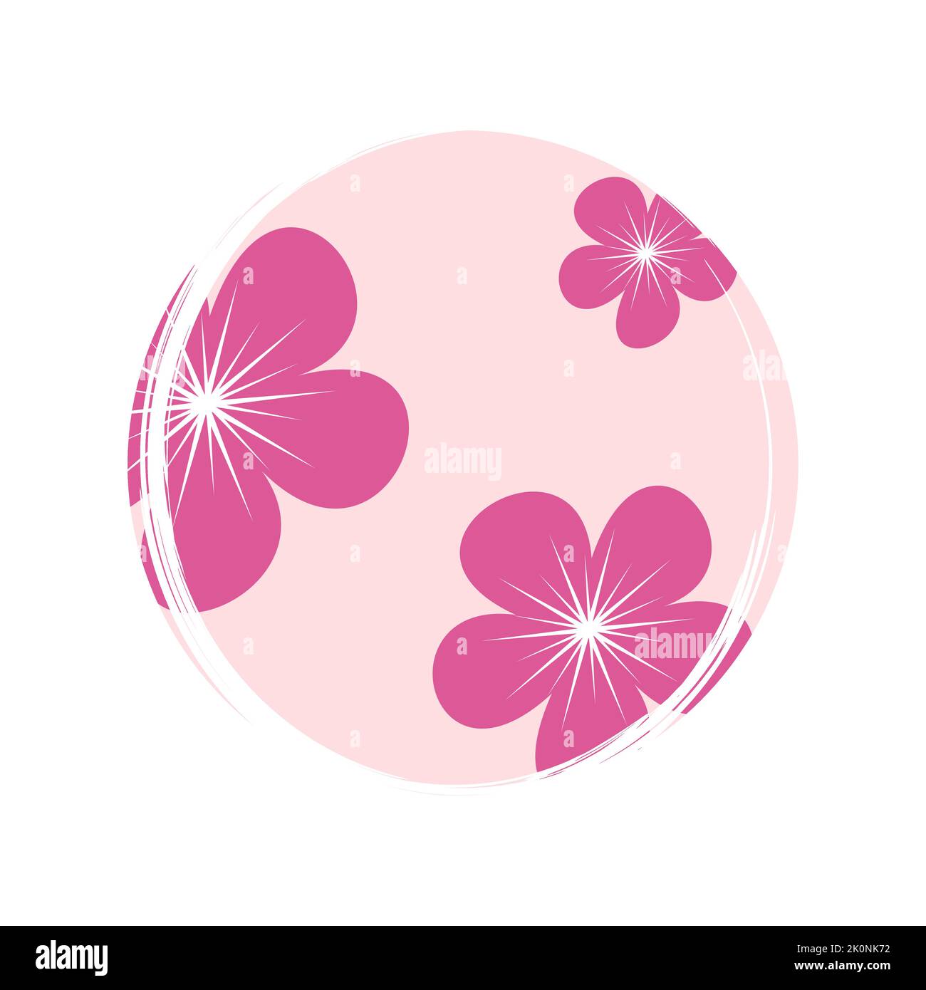 Cute logo or icon vector with pink flowers, illustration on circle with ...