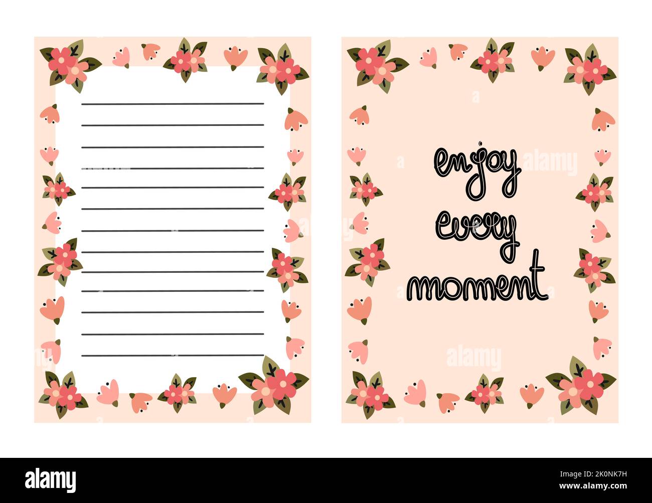 cute vector template for agenda with spring floral and hand drawn ...