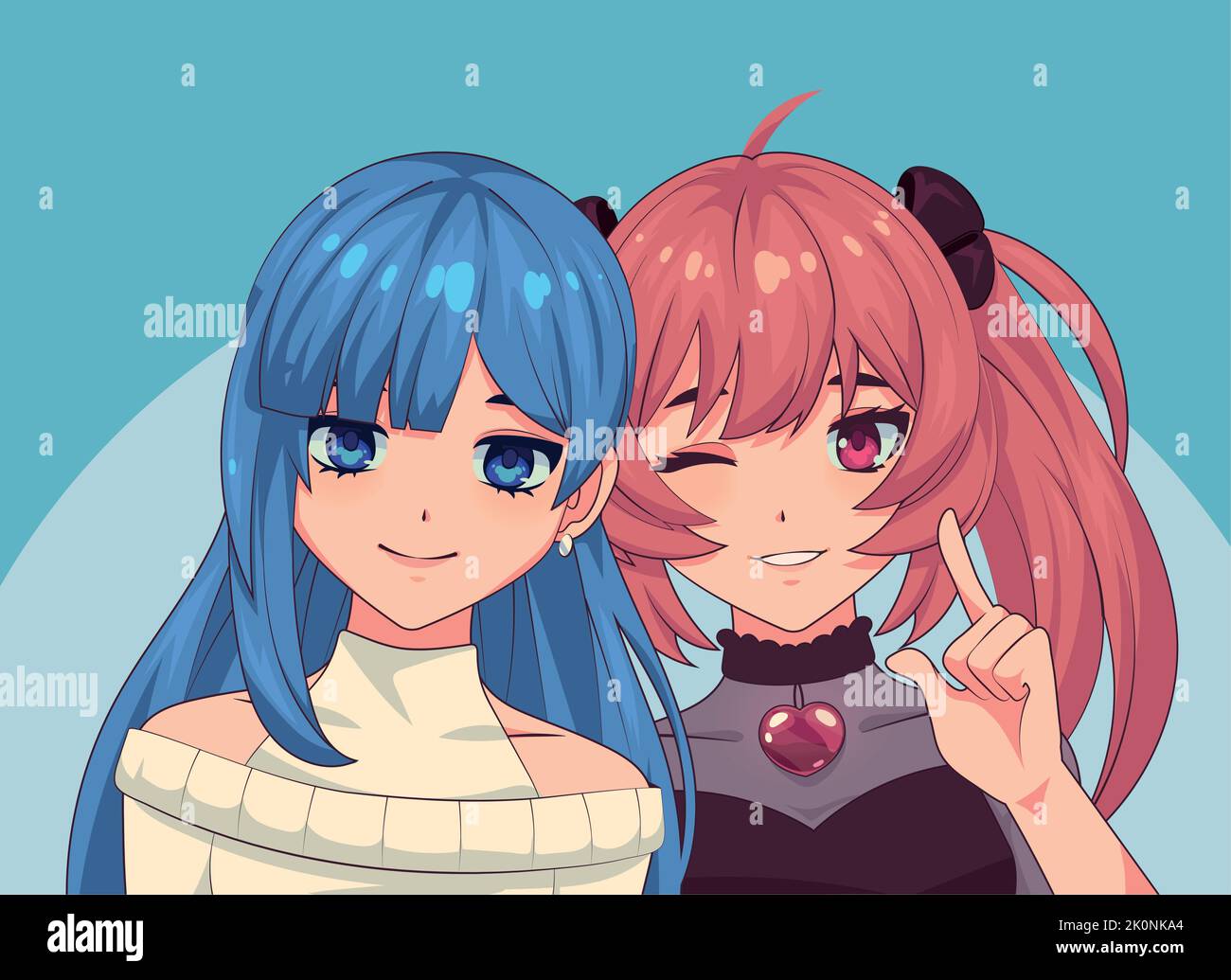 two anime girls Stock Vector Image & Art - Alamy