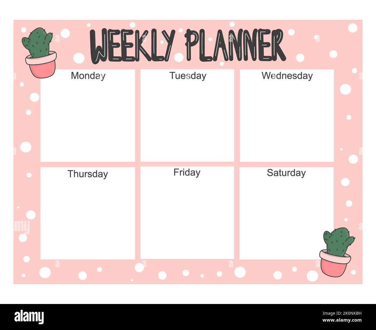 cute weekly planner vector design illustration with cactus plants Stock ...