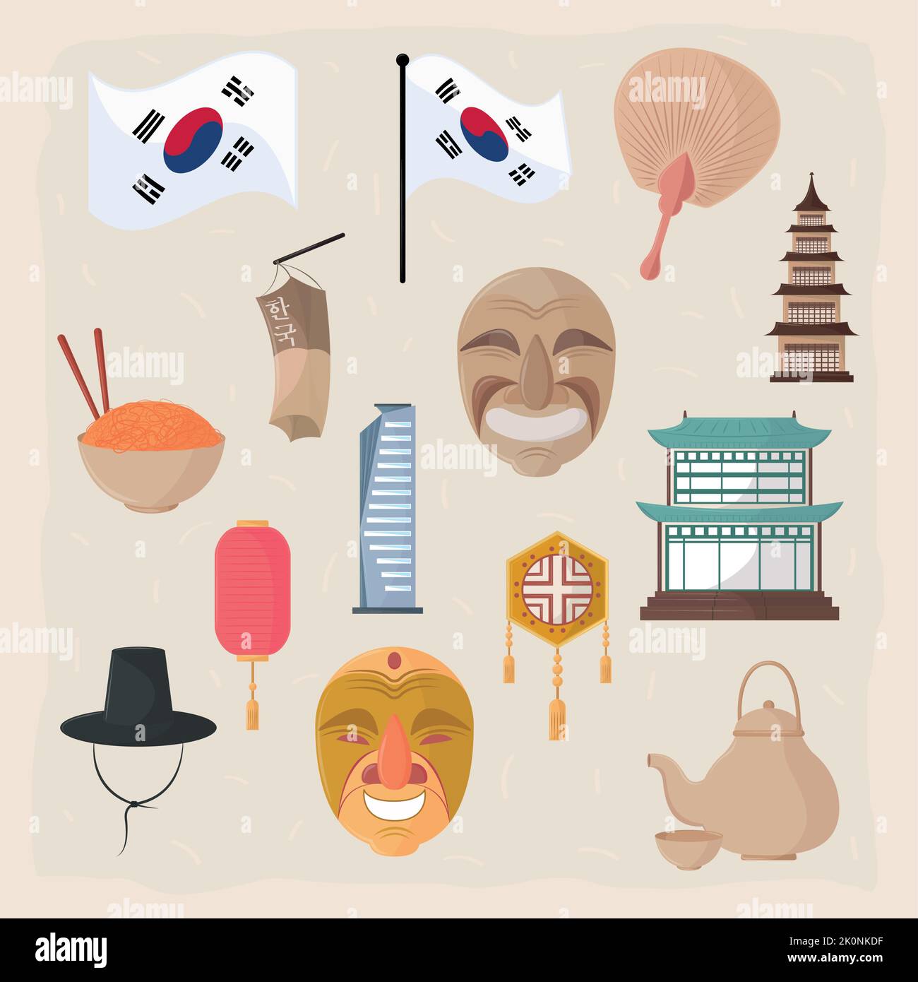 Korean Culture Symbols Korean New Year Icon Set 14418203 Vector Art At