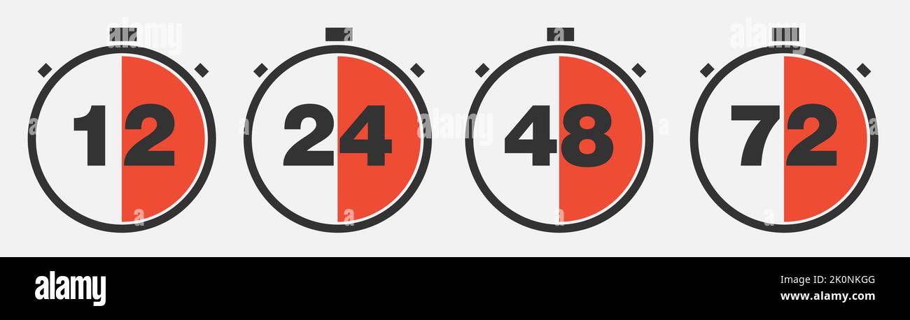 12, 24, 48, 72 hours clock arrow. symbol work time, delivery and ...