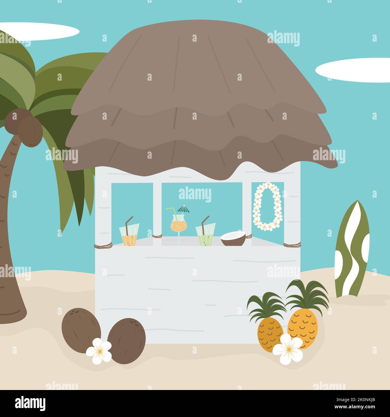 Cute cartoon tiki bar at the beach summertime vector illustration Stock ...