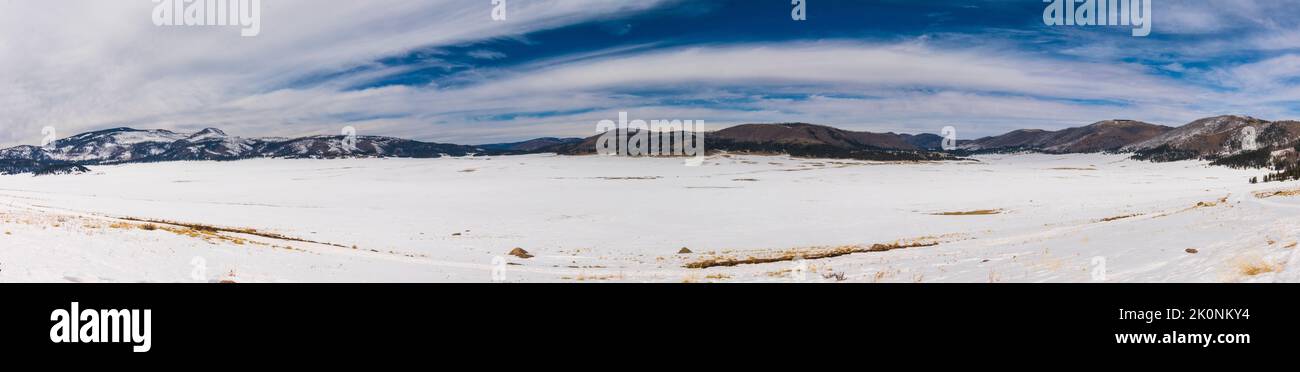 Snow covers Valles Caldera National Preserve in New Mexico, Panoramic ...