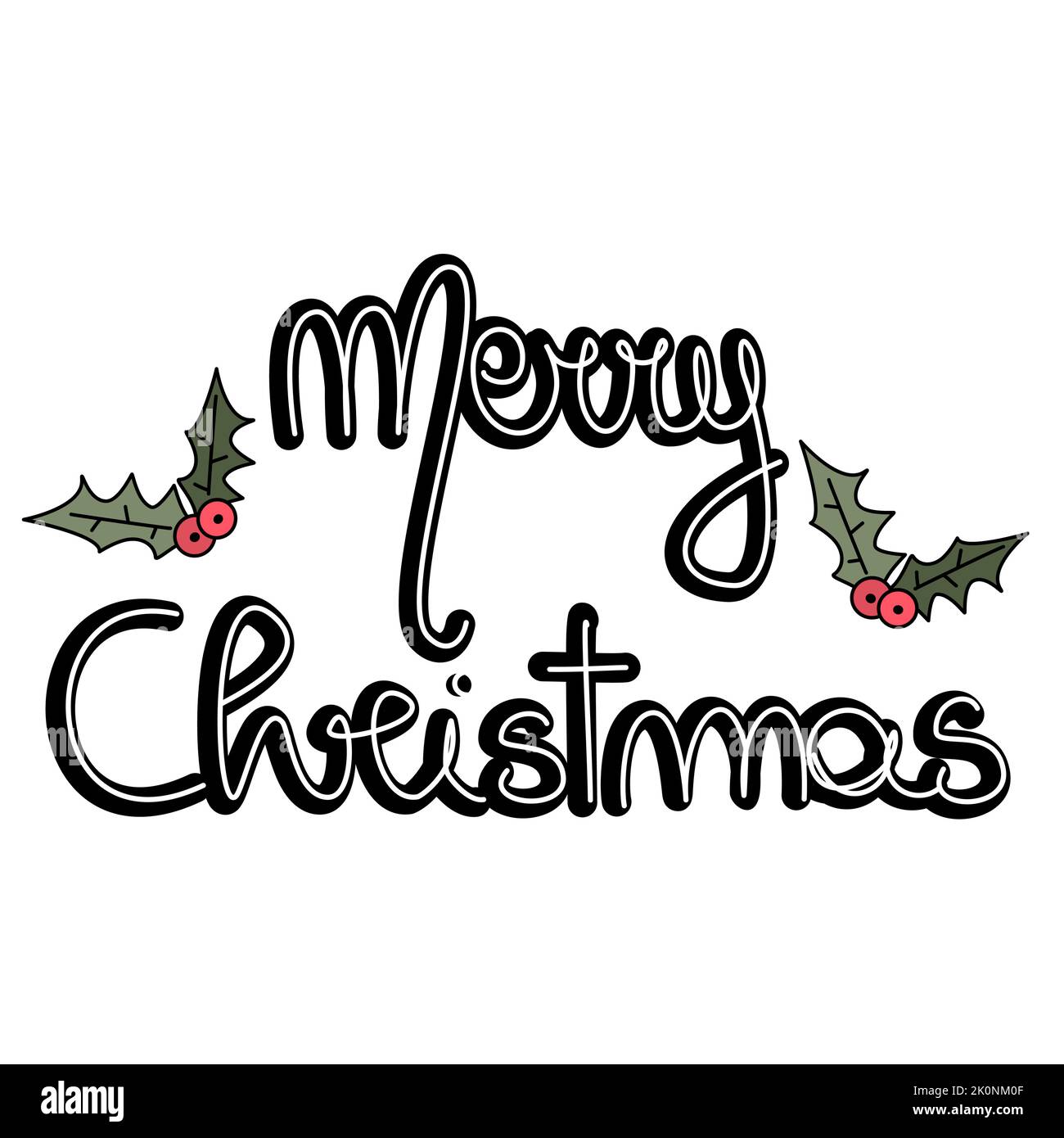 Cute hand drawn lettering merry christmas vector card illustration ...