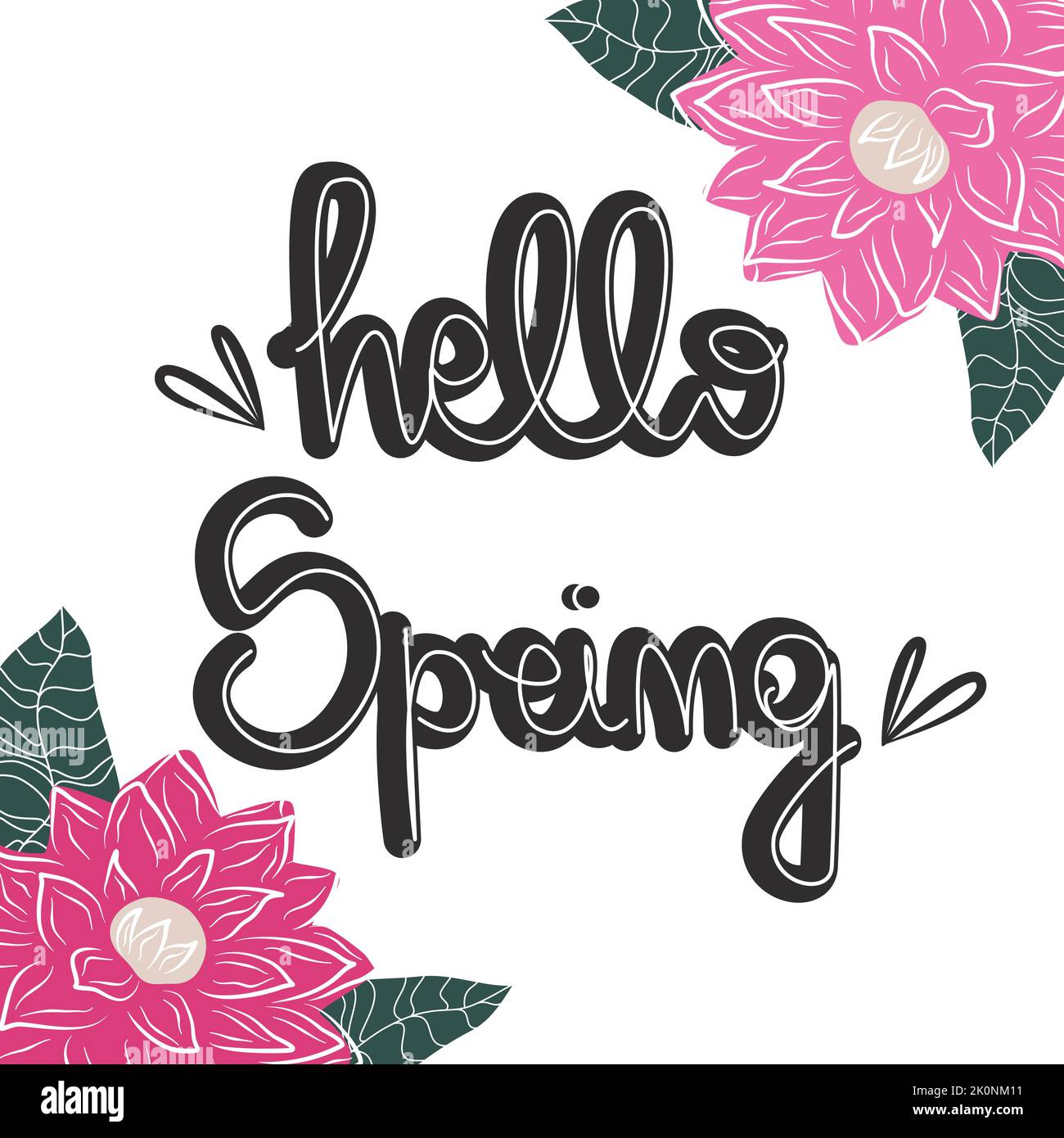 cute hand drawn lettering hello spring inspirational quote with ...