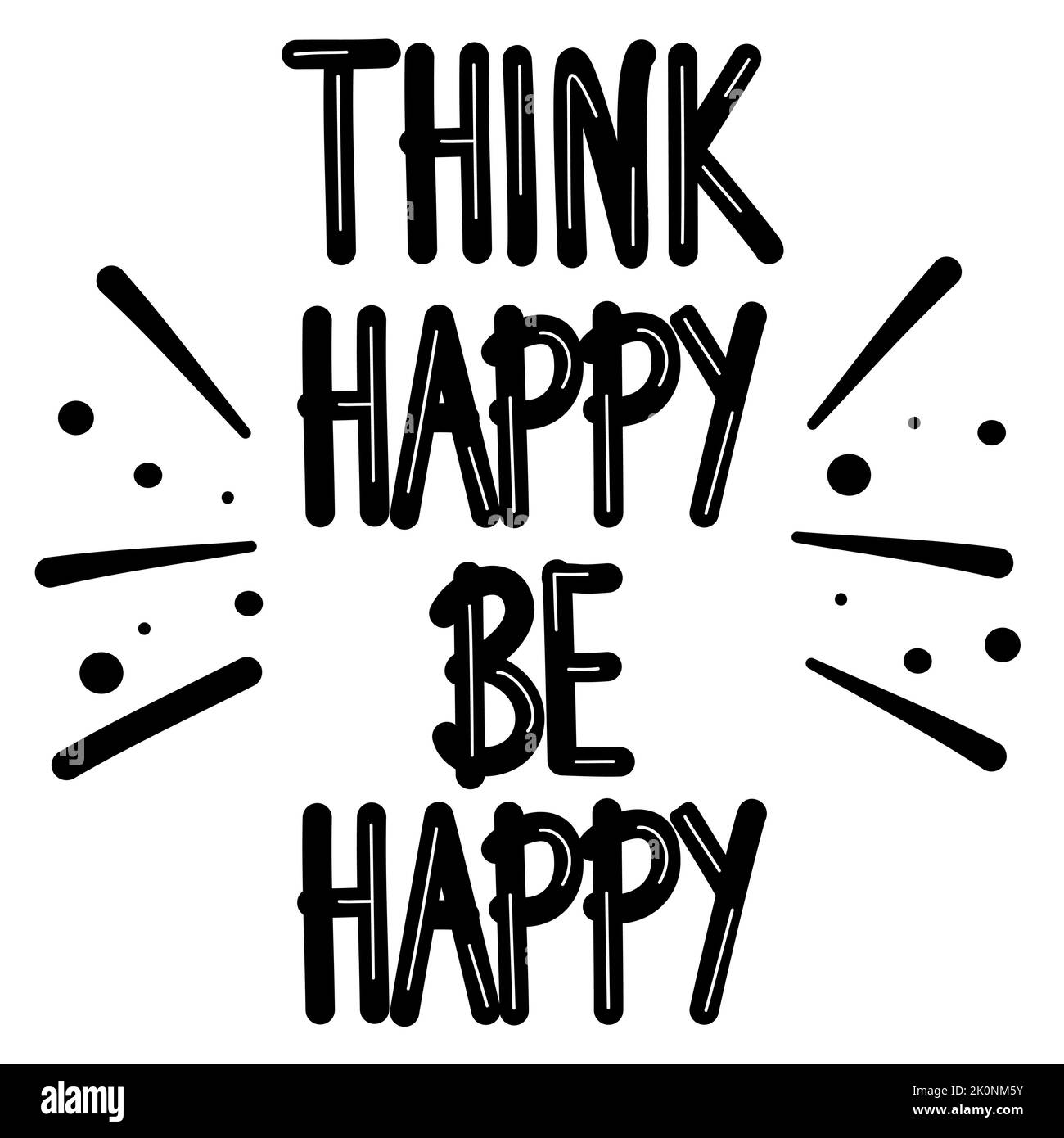 Cute hand drawn lettering concept quote think happy be happy vector ...