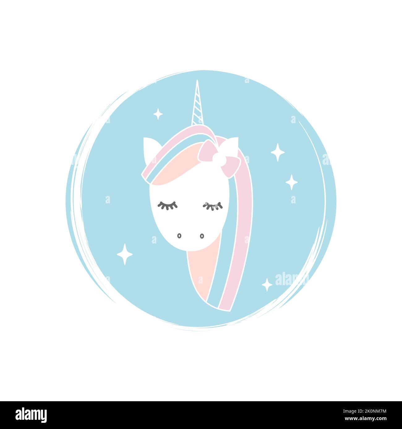 Cute lovely unicorn icon logo vector illustration on circle with brush ...