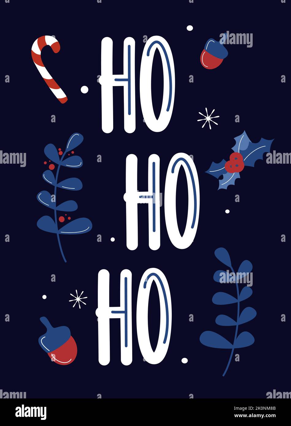 Cute hand drawn lettering ho ho ho christmas text vector card ...
