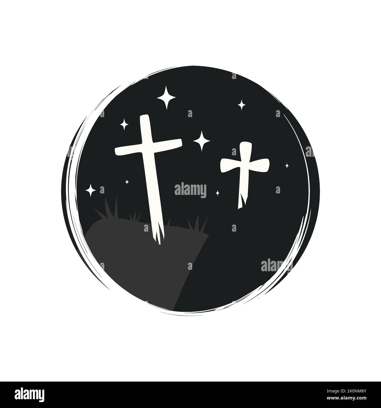 Cute icon vector with gravestone and stars, illustration on circle with ...