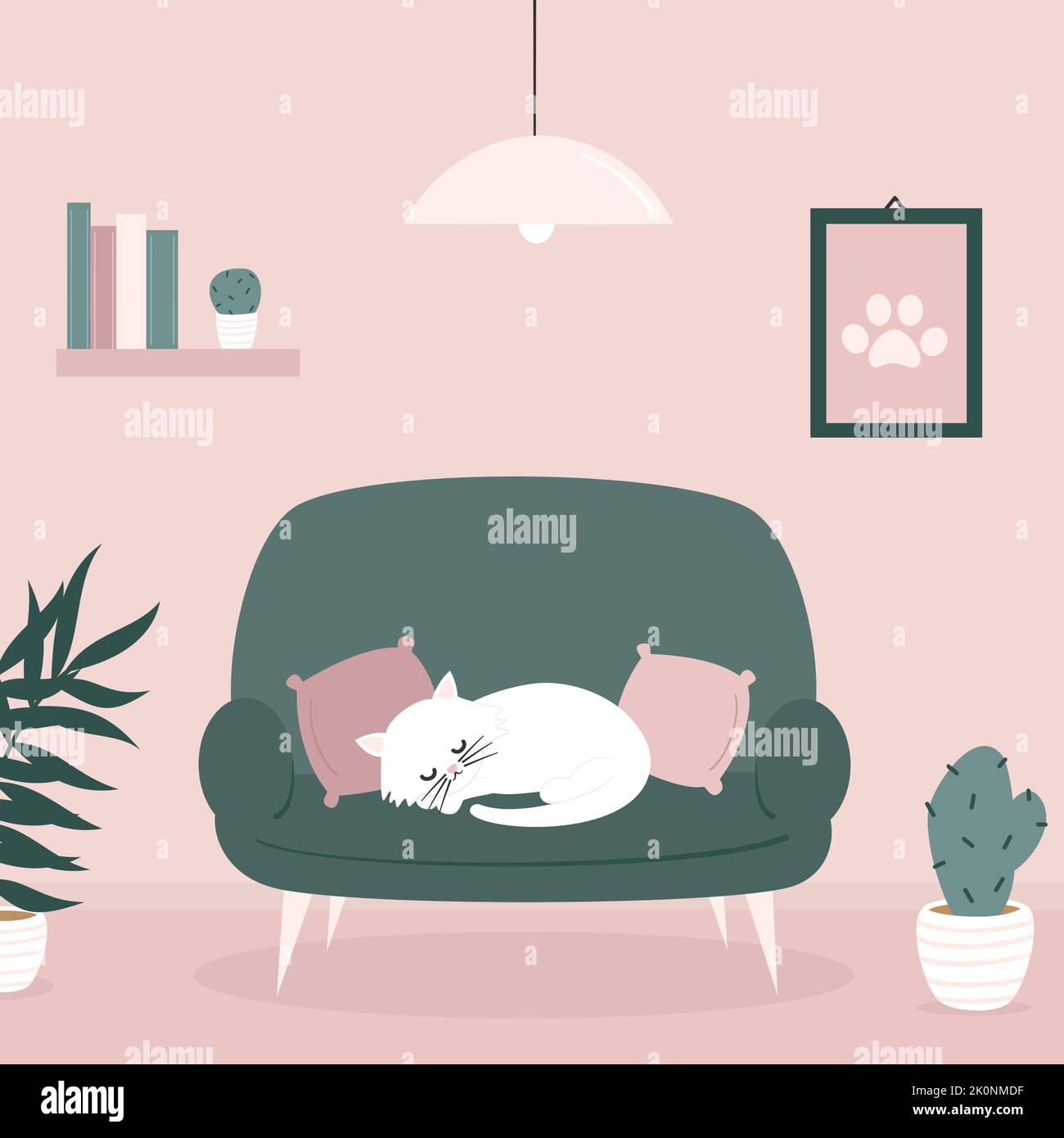 White cat on couch Stock Vector Images - Alamy