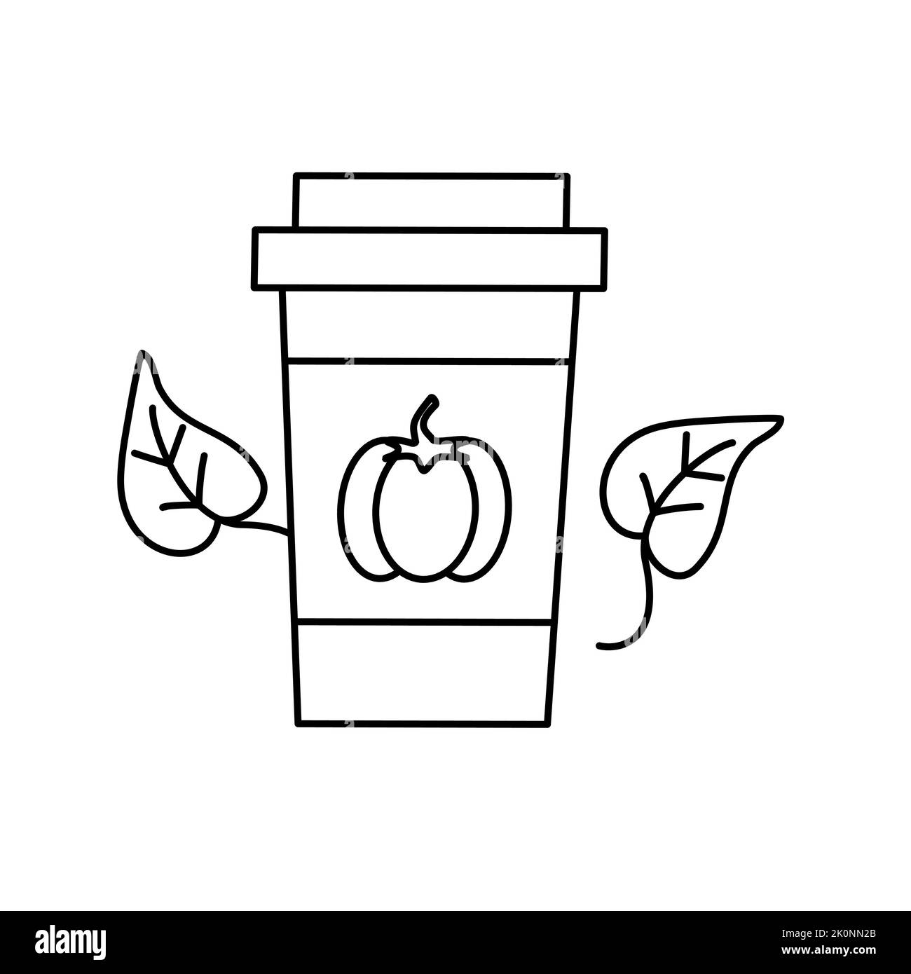 Cute black and white pumpkin spice latte with leaves vector ...