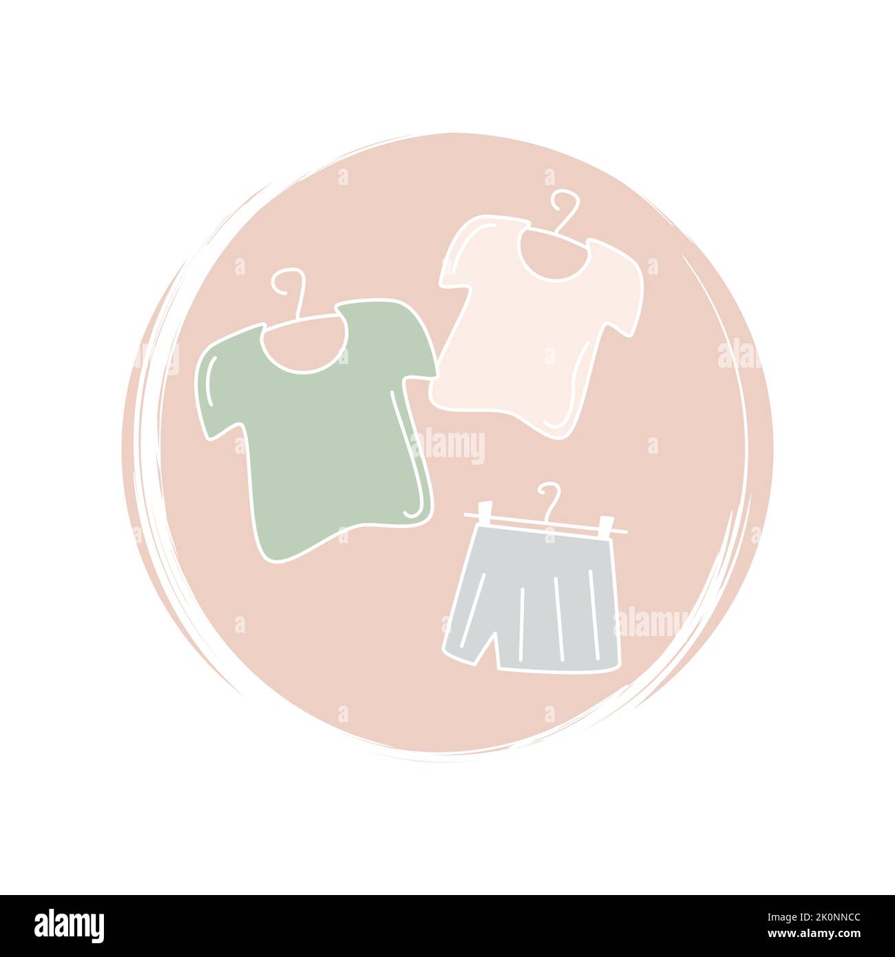 Cute logo or icon vector with clothes on circle with brush texture, for ...