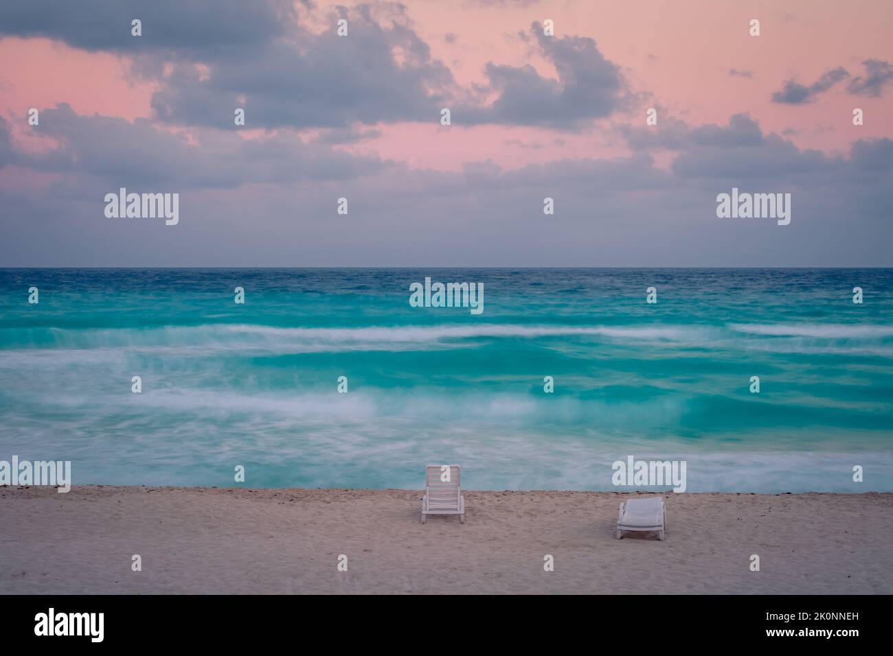 Cancun idyllic caribbean beach at sunset, Riviera Maya, Mexico Stock ...