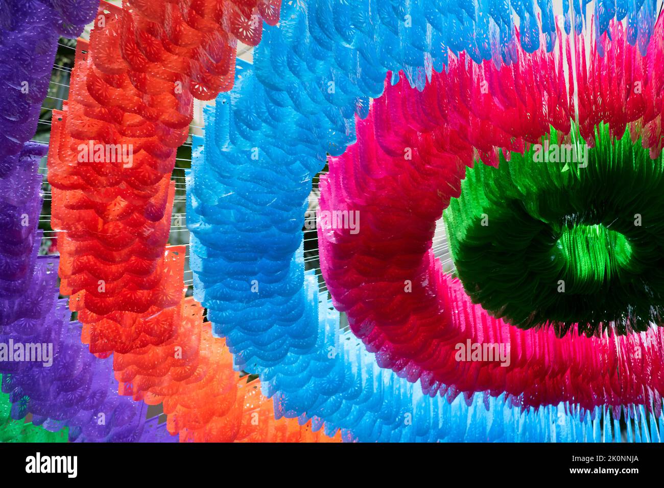 Multicolored rectangular flags. Festive decoration. Banners for ...