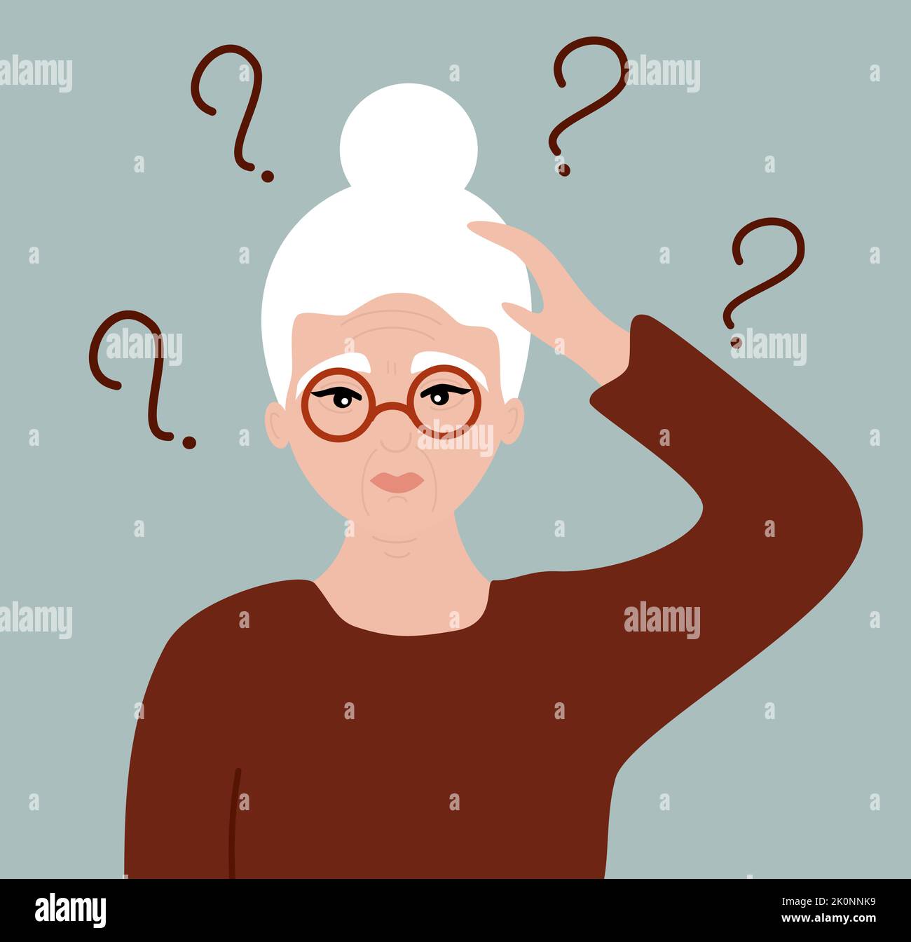cute cartoon character old woman with memory loss disease vector ...