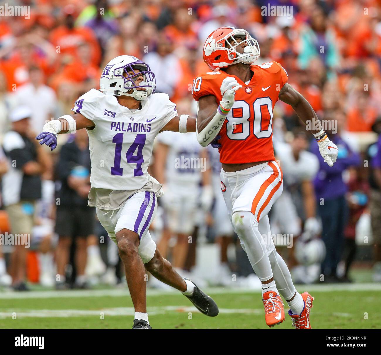September 10, 2022: Furman's Micah Robinson #14 defense against Clemson ...