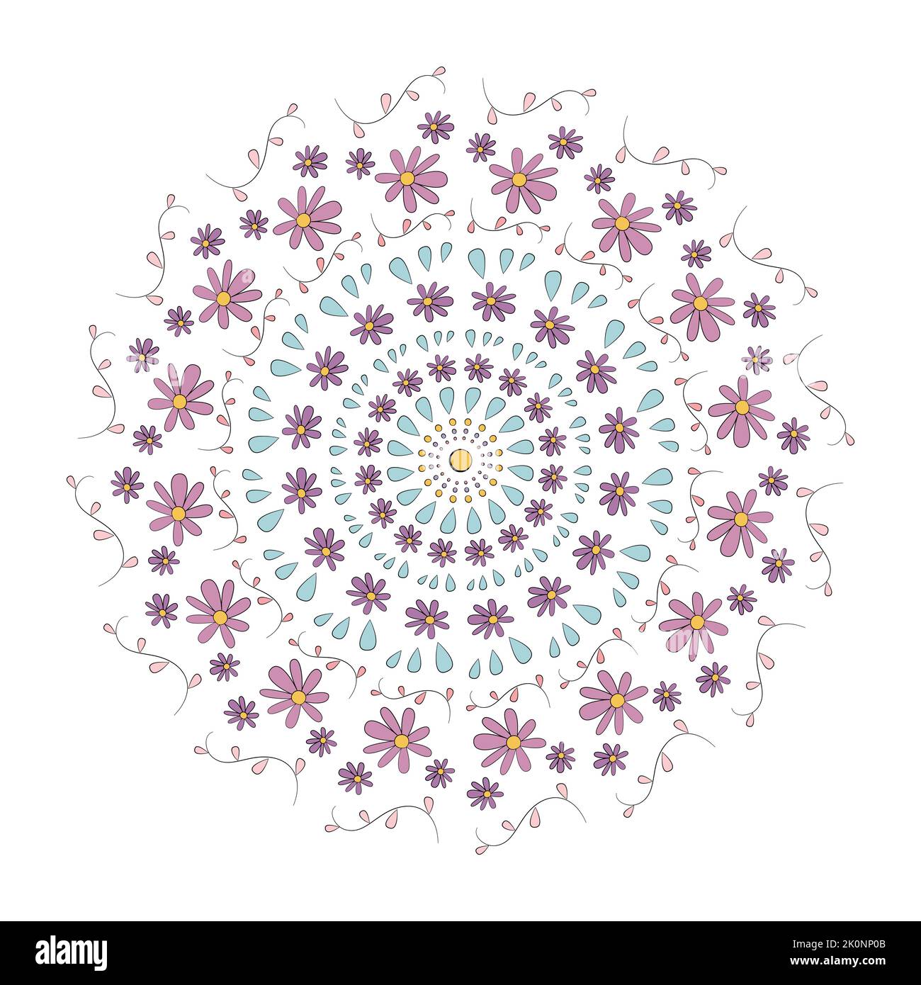 cute hand drawn doodle vector mandala with flowers, branches and leaves ...