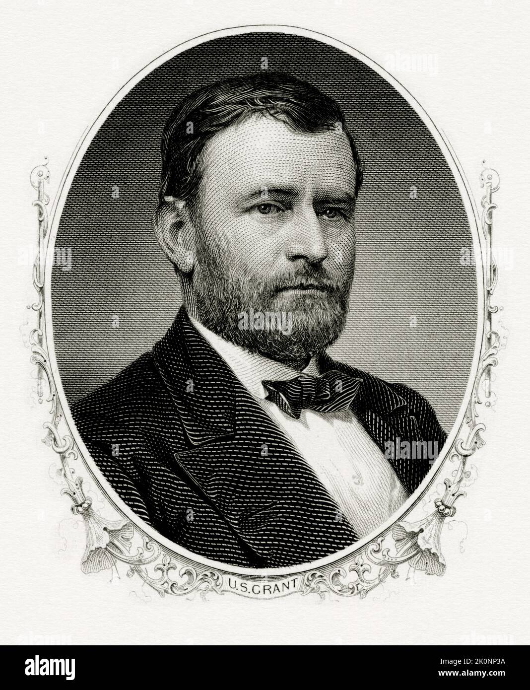 An engraved portrait of President Ulysses Grant, 18th president of the ...