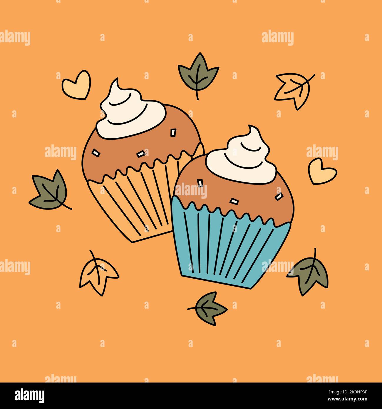 Cute pumpkin cupcakes cartoon vector illustration Stock Vector Image ...