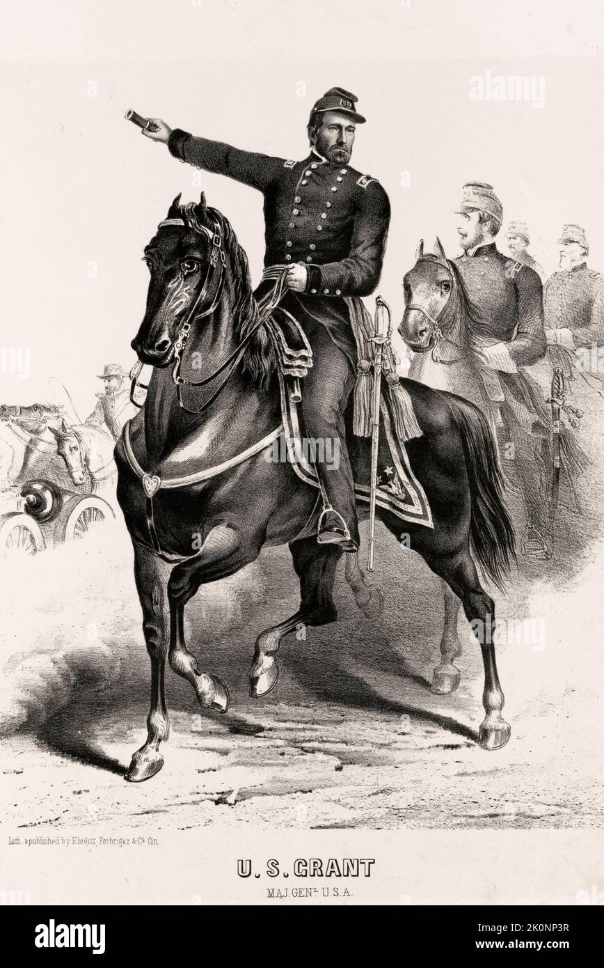 An engraving of president Ulysses Grant wearing th uniform of a major ... An engraving of president Ulysses Grant wearing th uniform of a major ...