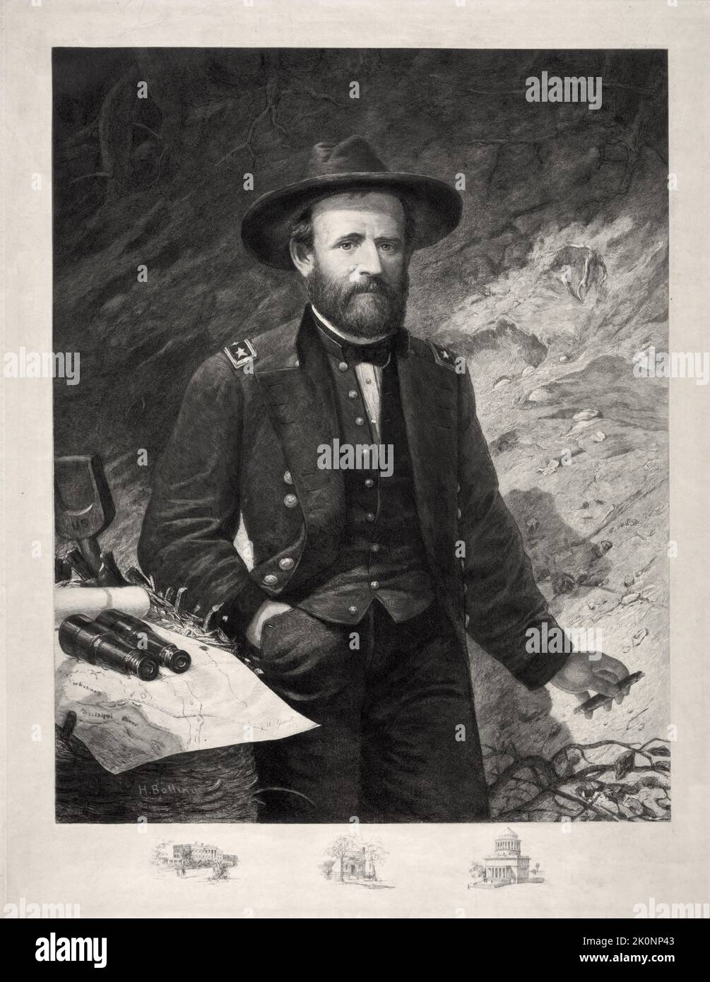 A portrait of Ulysses S. Grant in his uniform of a general in the ...