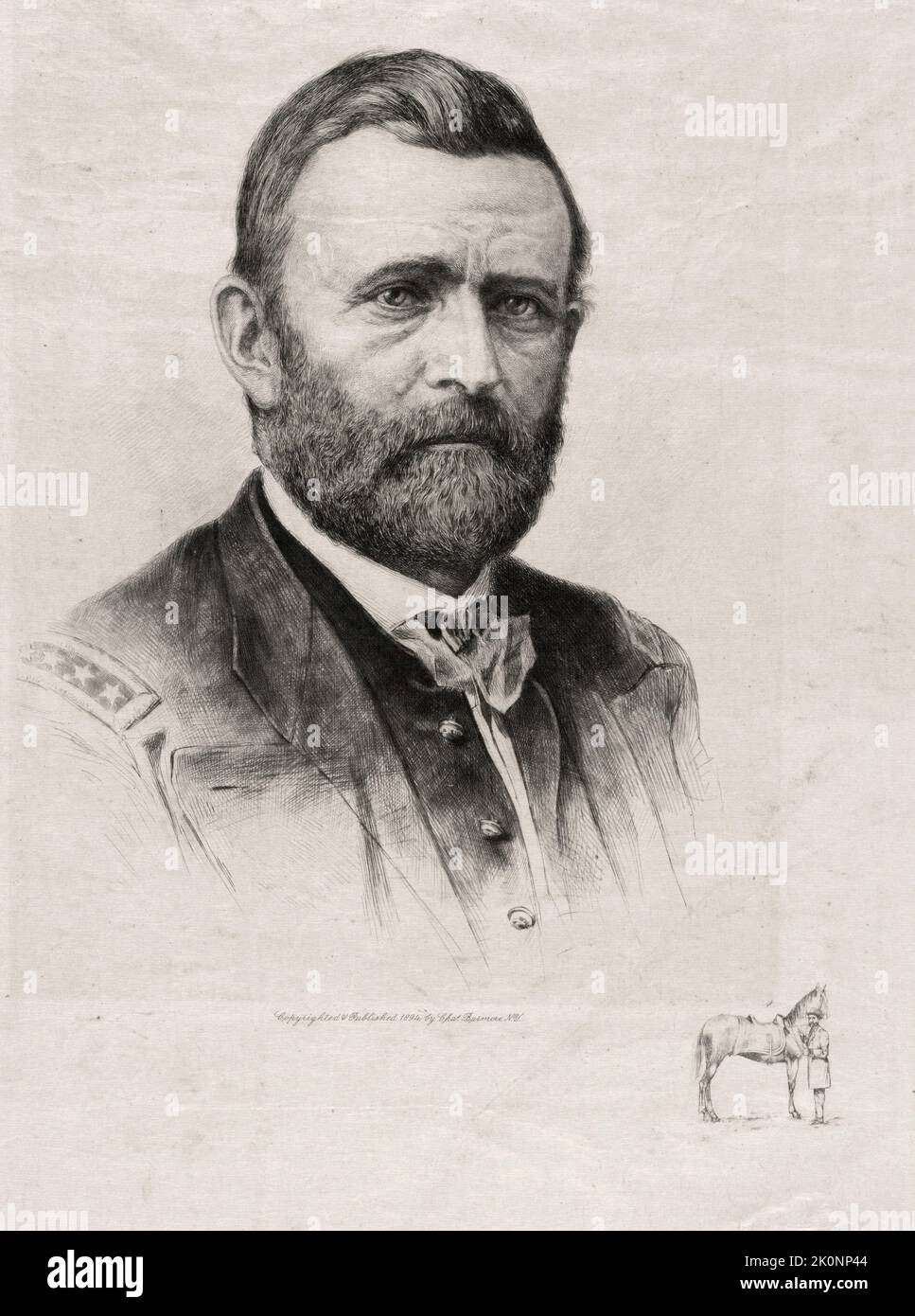 A drawing of Ulysses Grant in the uniform of a general. At the bottom ...