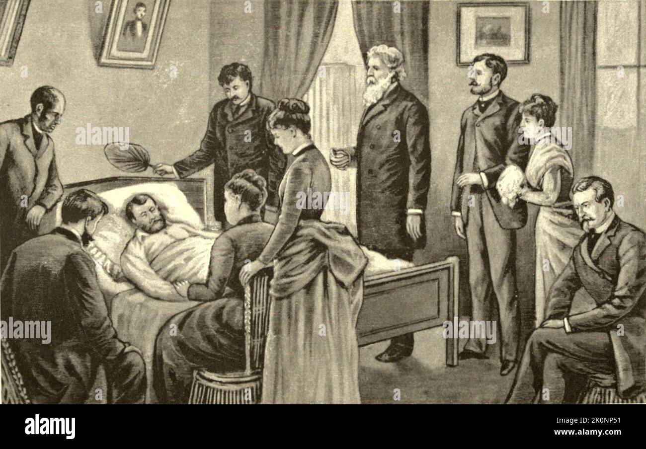 An illustration of of Ulysses S Grant on his deathbed by Adam Badeau ...