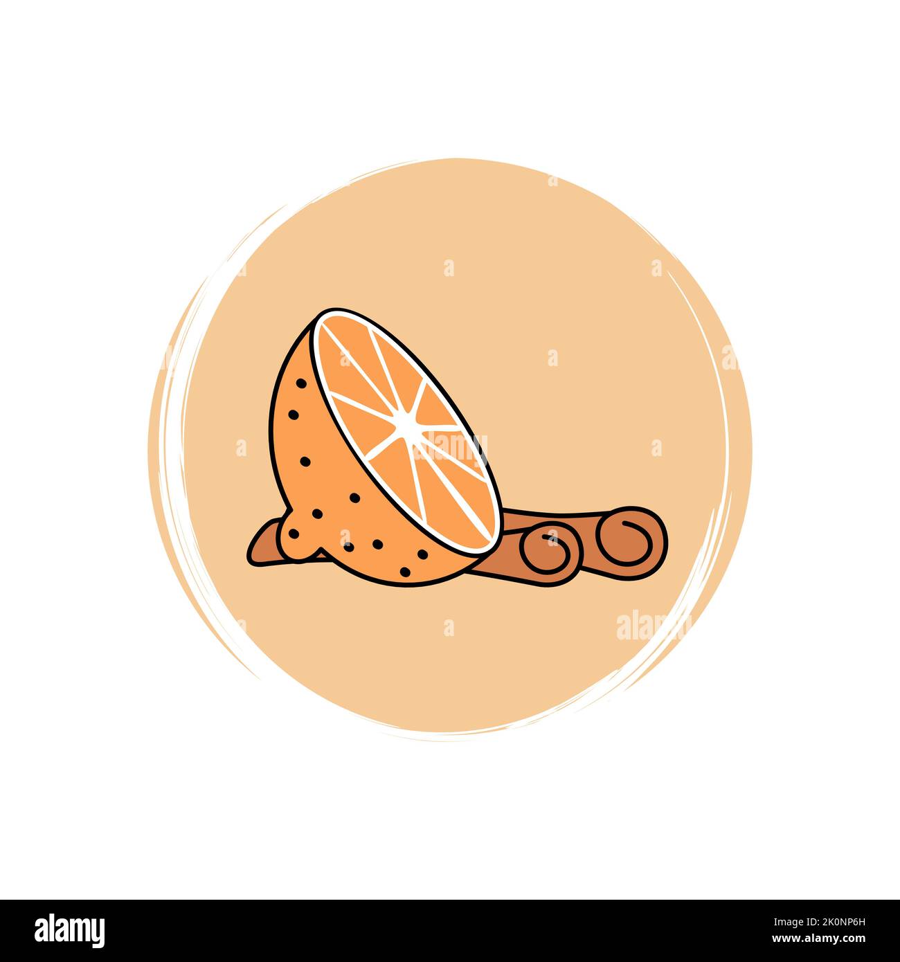 Cute orange slice and cinnamon icon vector, illustration on circle with ...