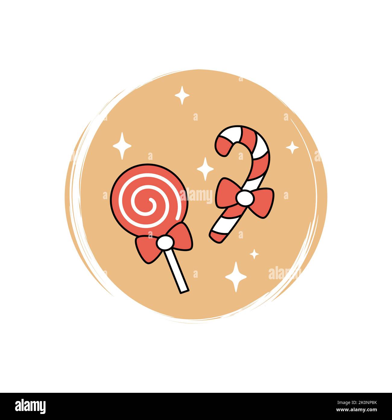 Cute christmas candies icon vector, illustration on circle with brush ...