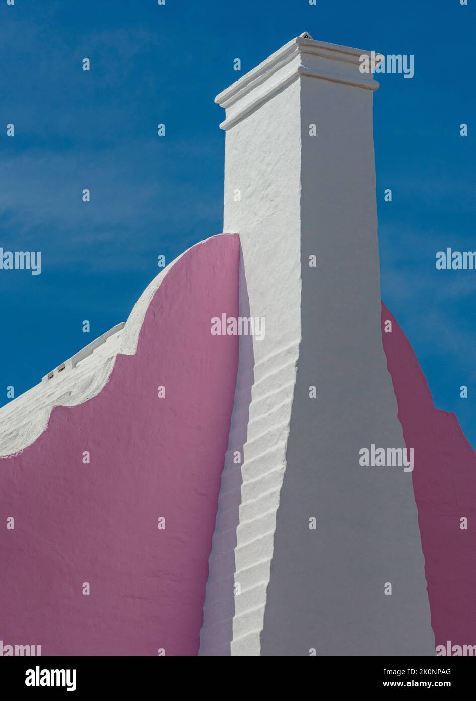 Traditional Bermuda Architecture Pink House White Roof & Chimney Close ...