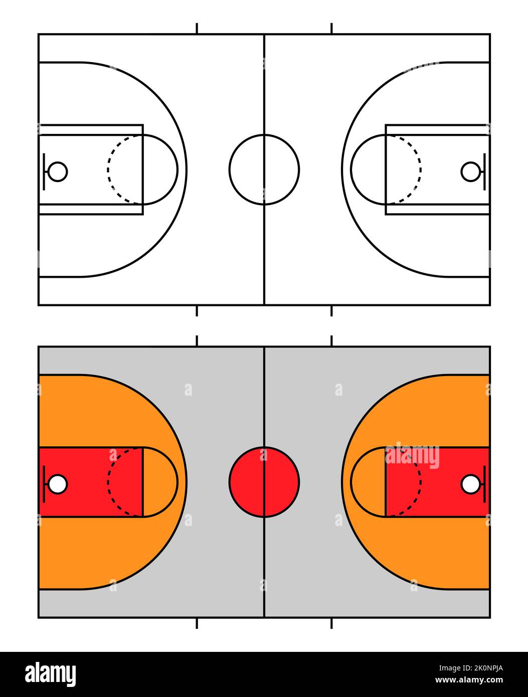 Set of Basketball court icon, floor parquet area, top american sport ...