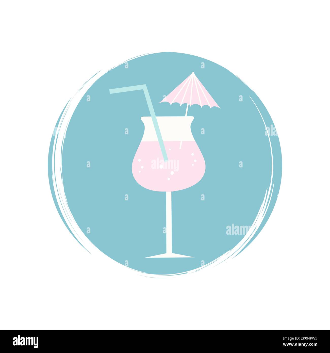 Cocktail icon logo vector illustration on circle with brush texture for ...