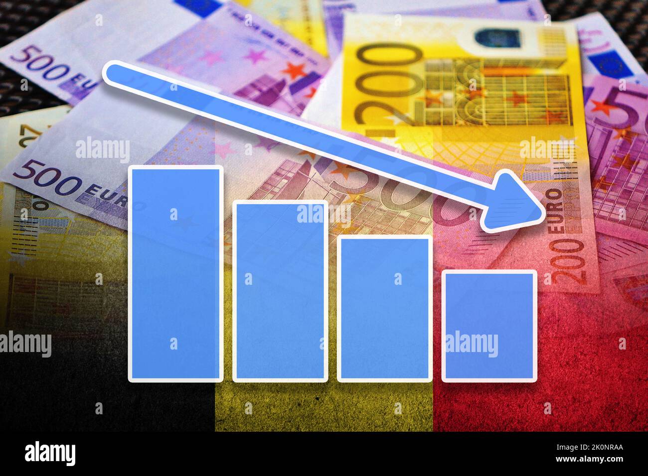 Economy Graph: Downward Arrow, Cash Euro Bills and Belgium Flag (Money ...
