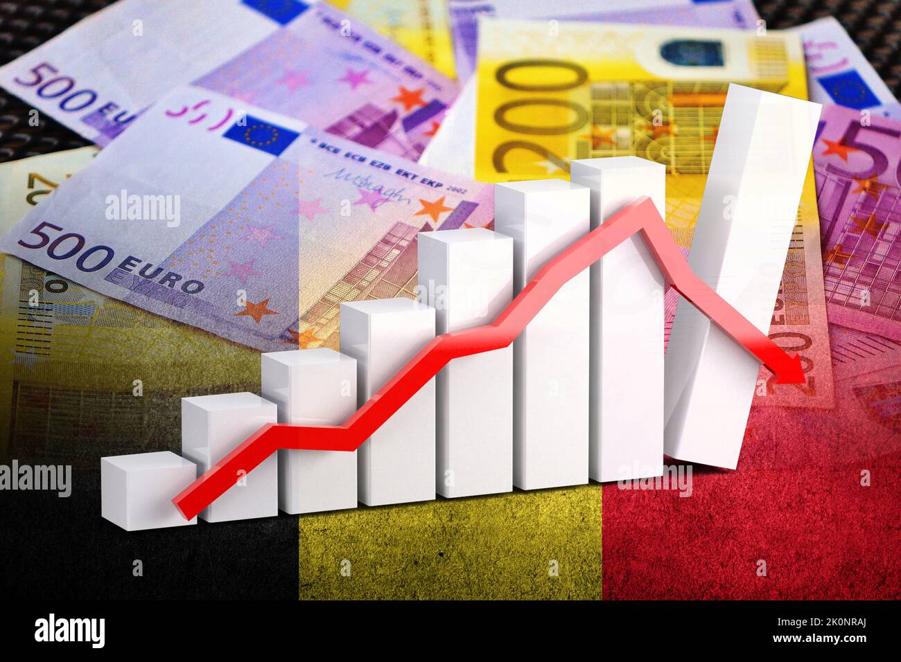 Economy Graph: Downward Arrow, Cash Euro Bills and Belgium Flag (Money ...