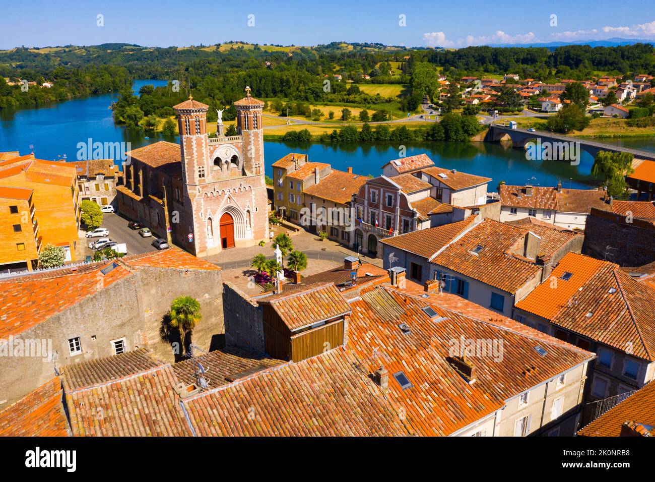 Aerial view of Cazeres with Church of Notre Dame Stock Photo - Alamy