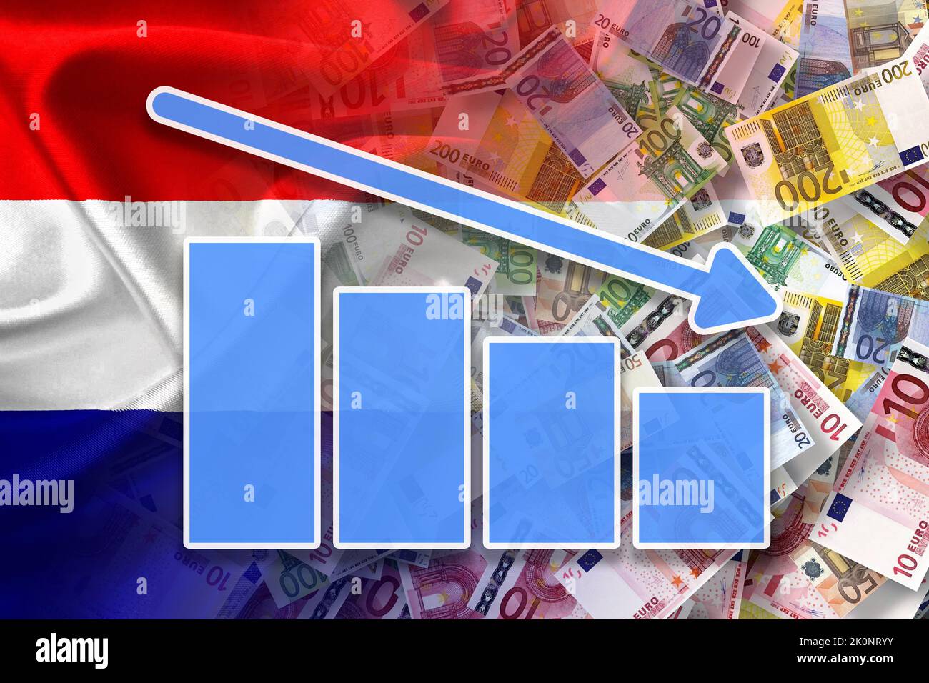 Economy Graph: Downward Arrow, Euro Cash Banknotes and Netherlands Flag ...